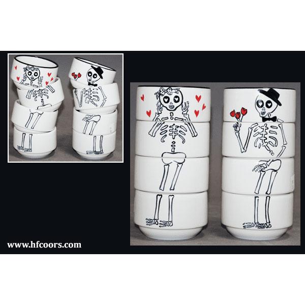 Stackable Bowls - Skeletons White and Black | Day of the Dead - HF Coors